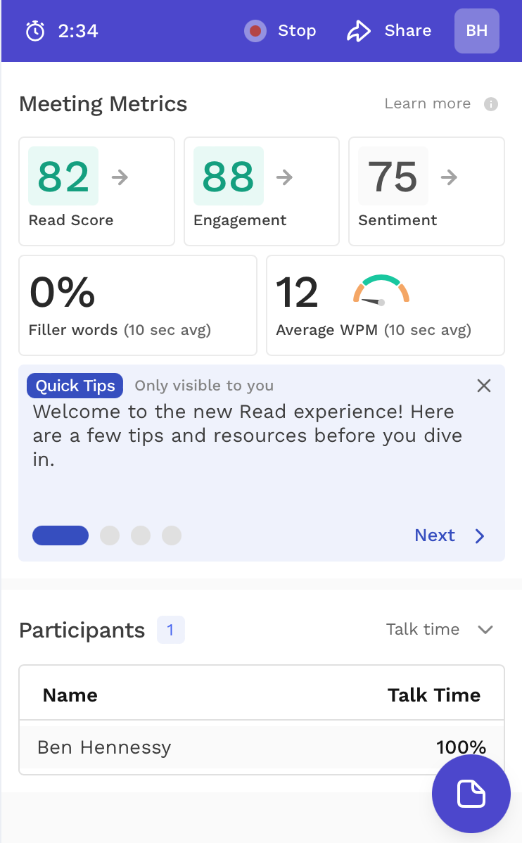 How do I view real-time metrics during my meetings? – Read Help Center