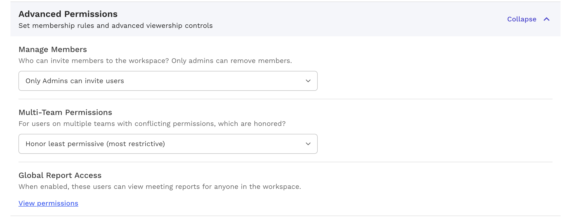 What are all of the settings and permissions available with Workspaces ...