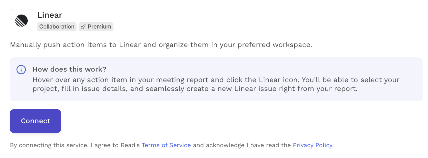 Creating Linear issues from your action items – Read Help Center