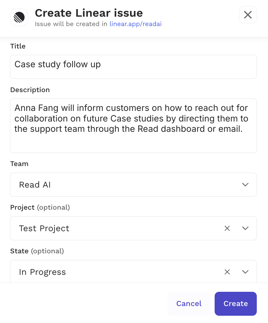 Creating Linear issues from your action items – Read Help Center